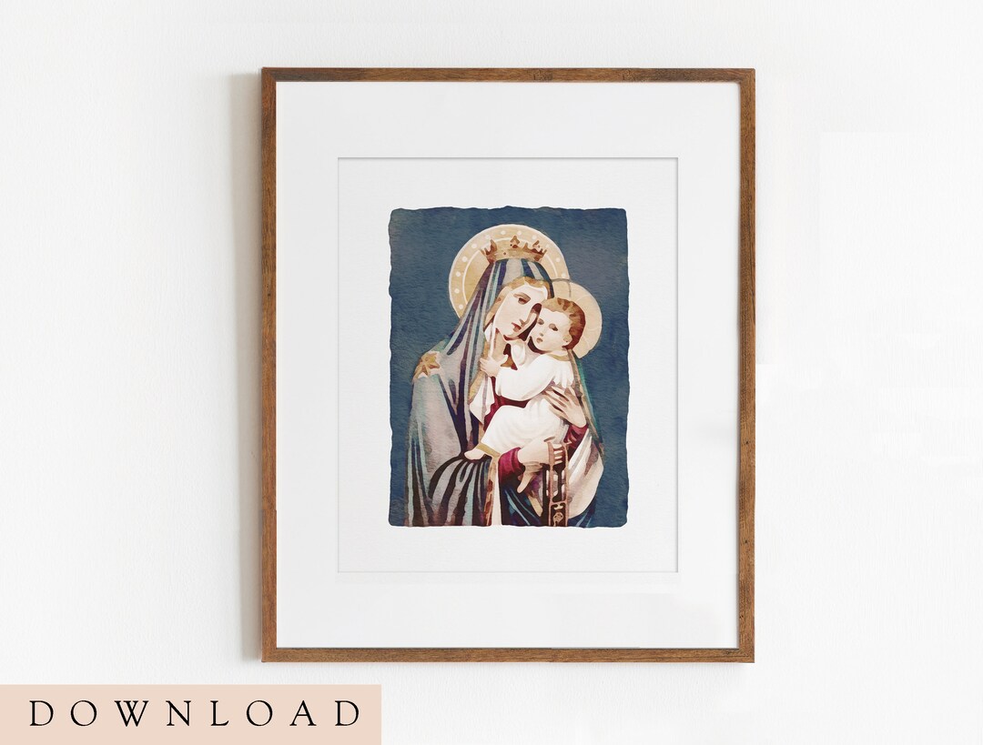 8x10 Abstract Virgin Mary Digital Watercolor Christian Catholic Artwork ...