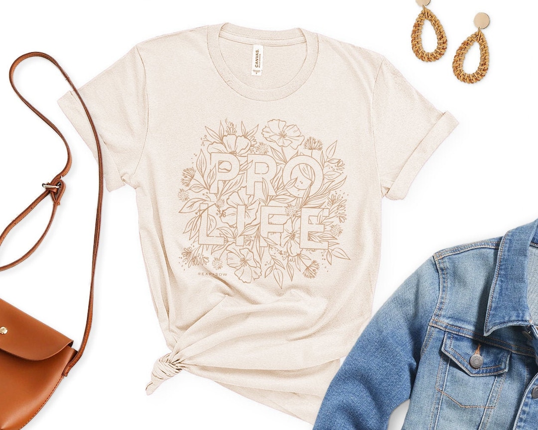 Pro Life - off White Tee Illustrated Flowers Catholic Tshirt, Christian ...