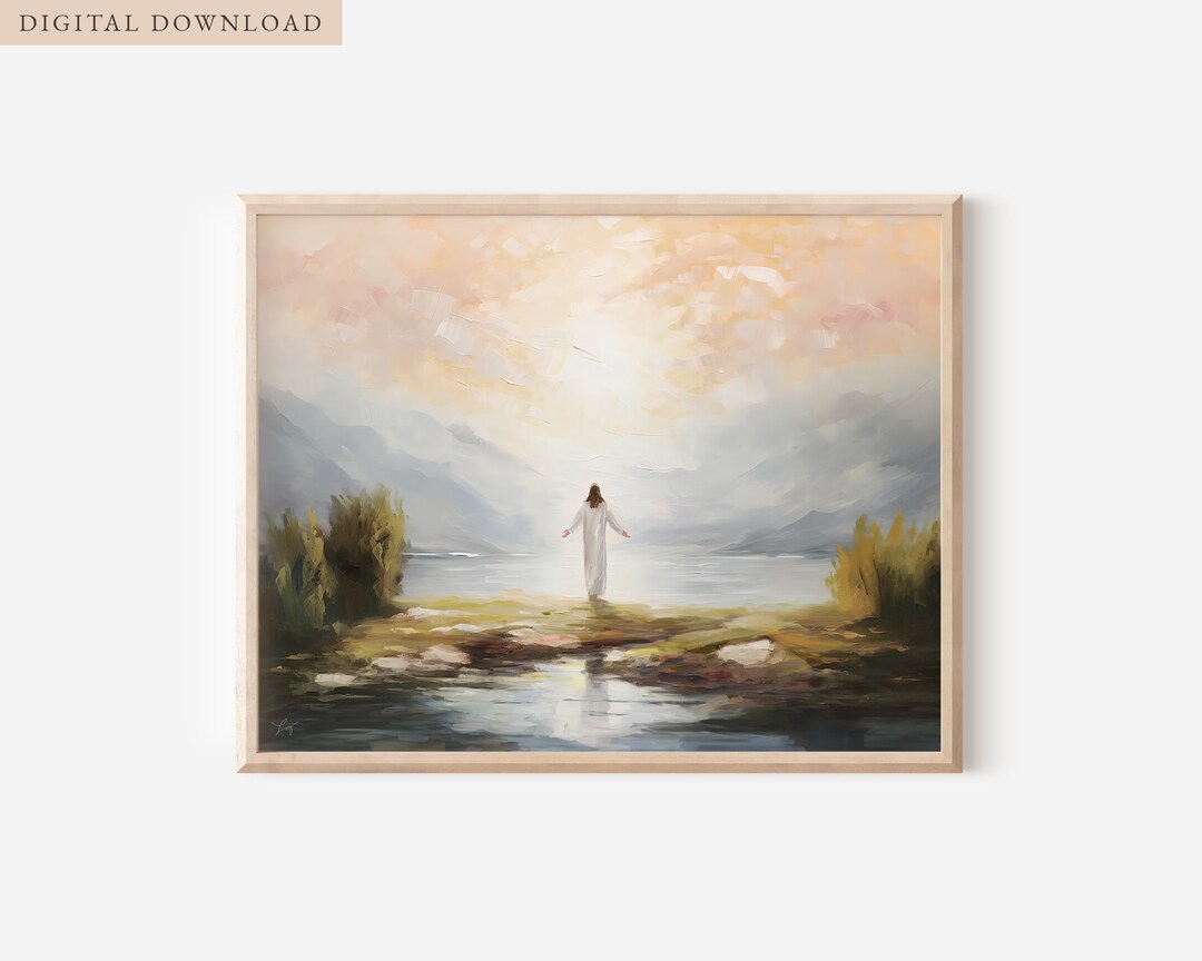 Abstract Landscape Jesus Oil Painting Modern Christian Wallart Catholic ...