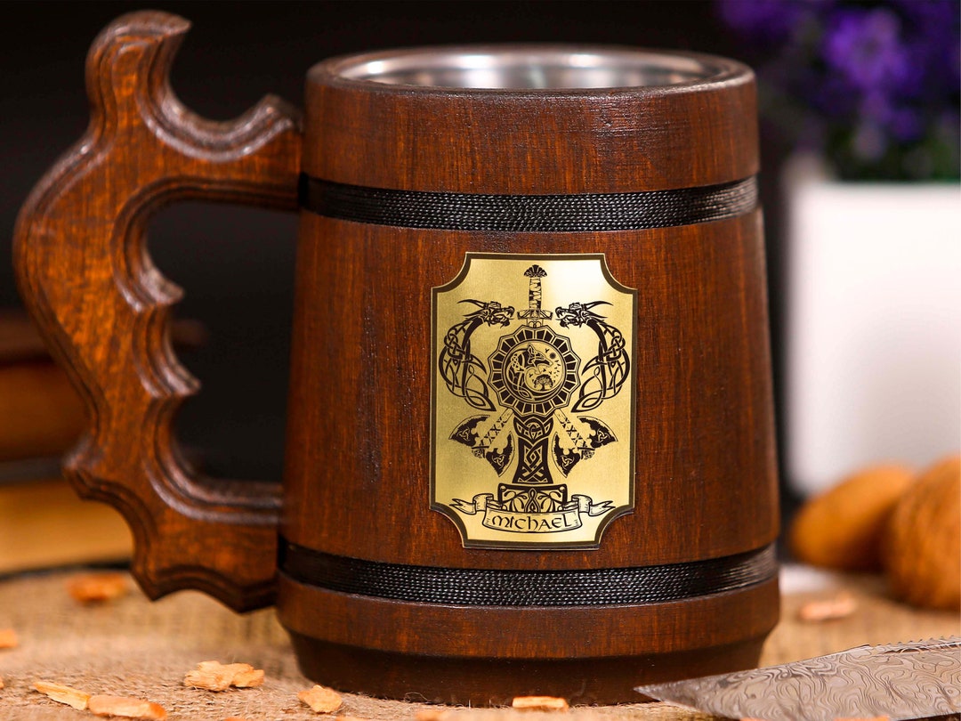Viking Beer Mug, Viking Runes Mug, Personalized Wooden Tankard ...