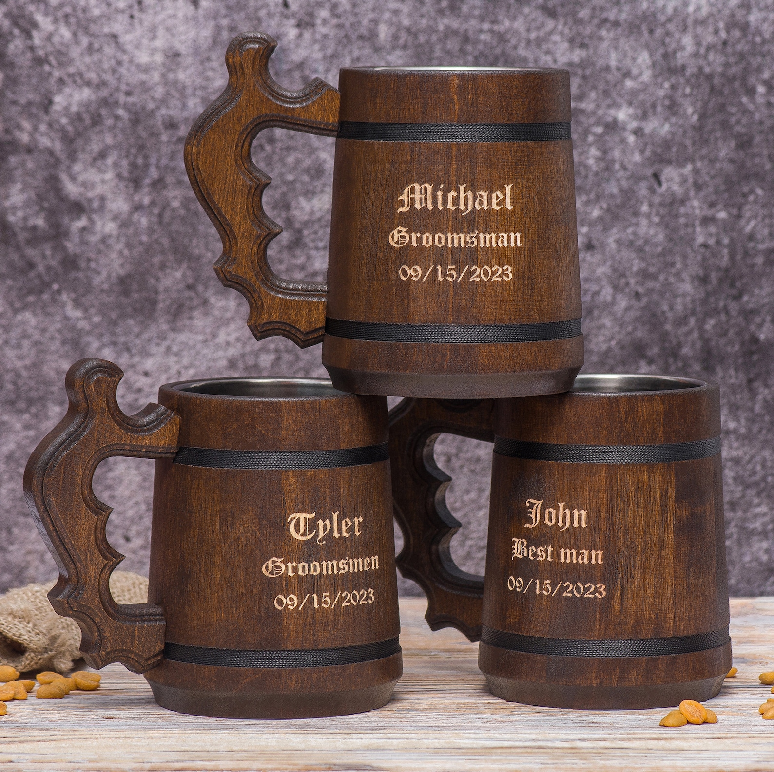 Personalized Groomsmen Beer Mug, Custom Wooden Stein, Customizable Best ...