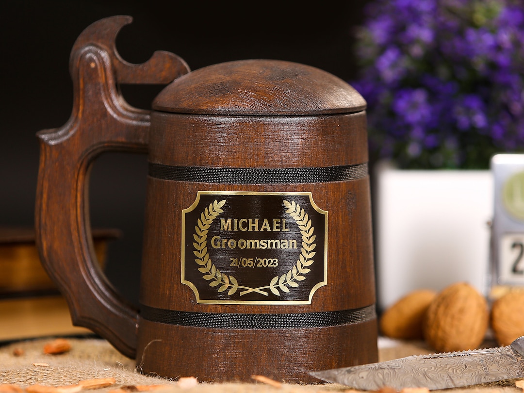 Groomsmen Gifts Mug, Groomsman Proposal, Wooden Beer Mug With Lid ...