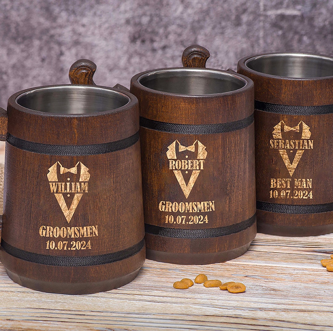 Groomsmen Beer Mug , Wedding Mugs, Personalized Wooden Mug,handmade ...