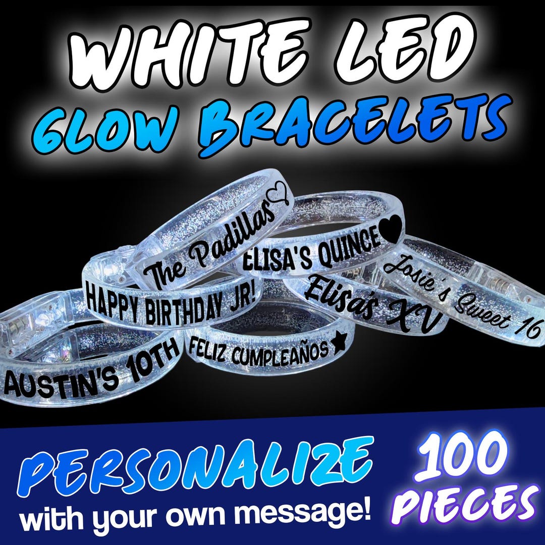 Personalized Light up Bracelets, 100 Pcs White LED Glowing Party ...