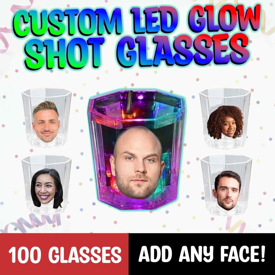 100 Personalized Photo LED Shot Glasses, Custom Multicolor Light up ...