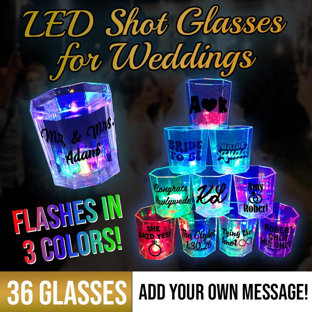 36 Personalized Multicolor Light up Wedding Shot Glasses, Custom LED ...