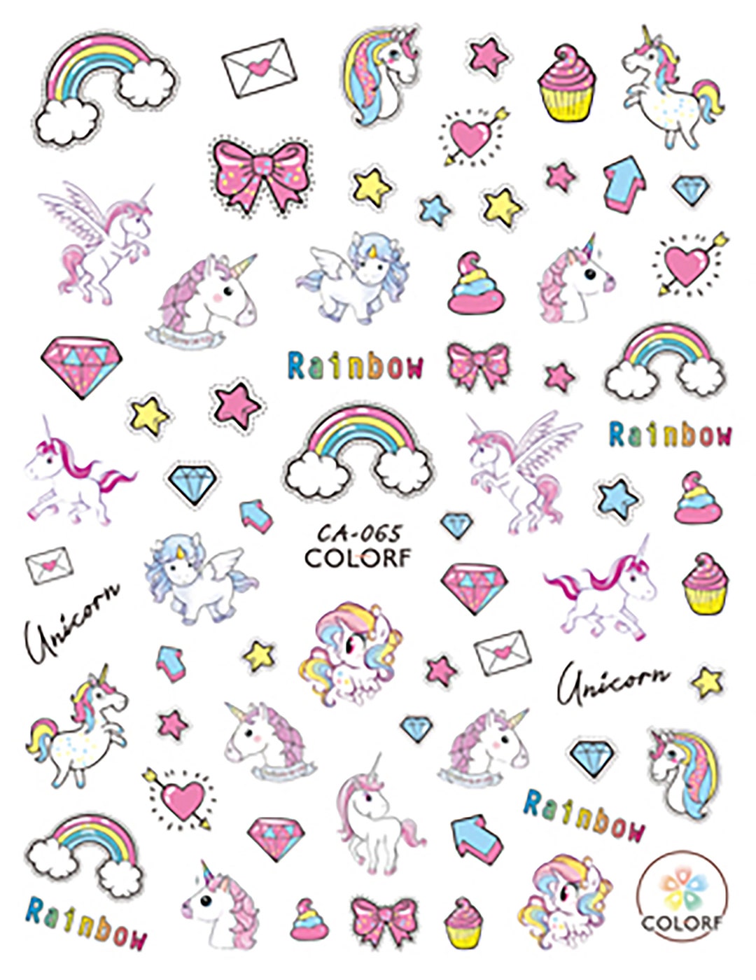 Nail Art Stickers DIY Rainbow Unicorn Nail Decal Shiny Small Stickers ...