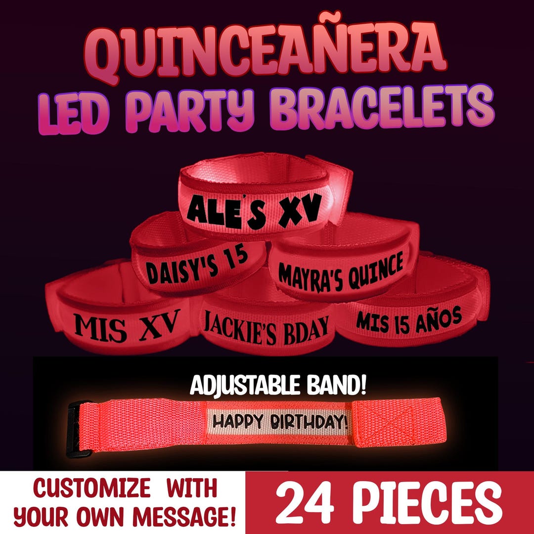 Personalized Quinceanera LED Light up Bracelets, 24 Pcs Assorted Red ...
