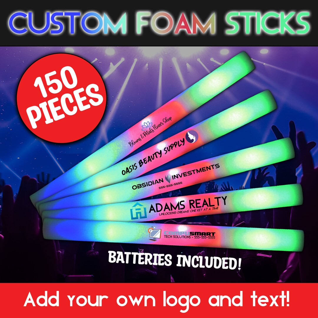LED Custom Logo Party Foam Glow Sticks 150 Pack 3 Color 16 Inch Light ...