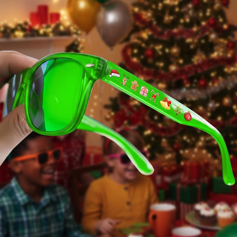 10 Personalized Kids Christmas Sunglasses, Holographic Color Shift Lens ...