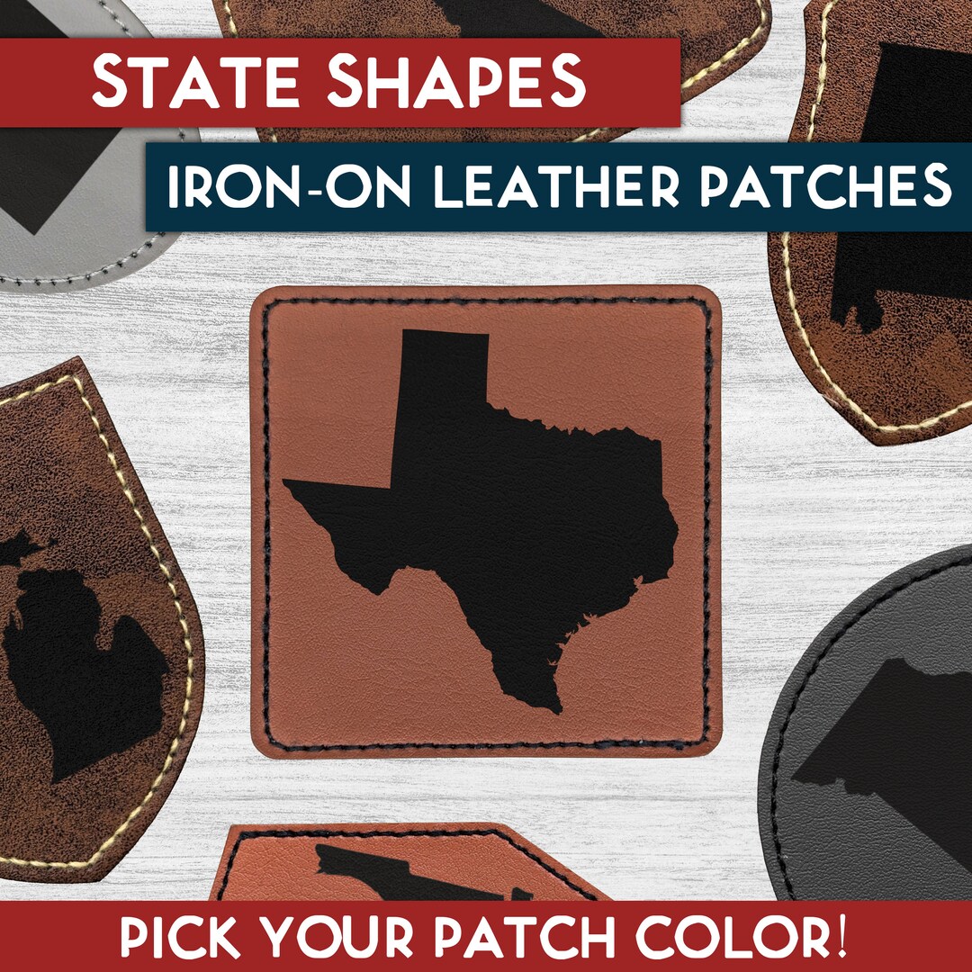 State Map Shapes Leather Patch Engraved Personalized Custom Design ...
