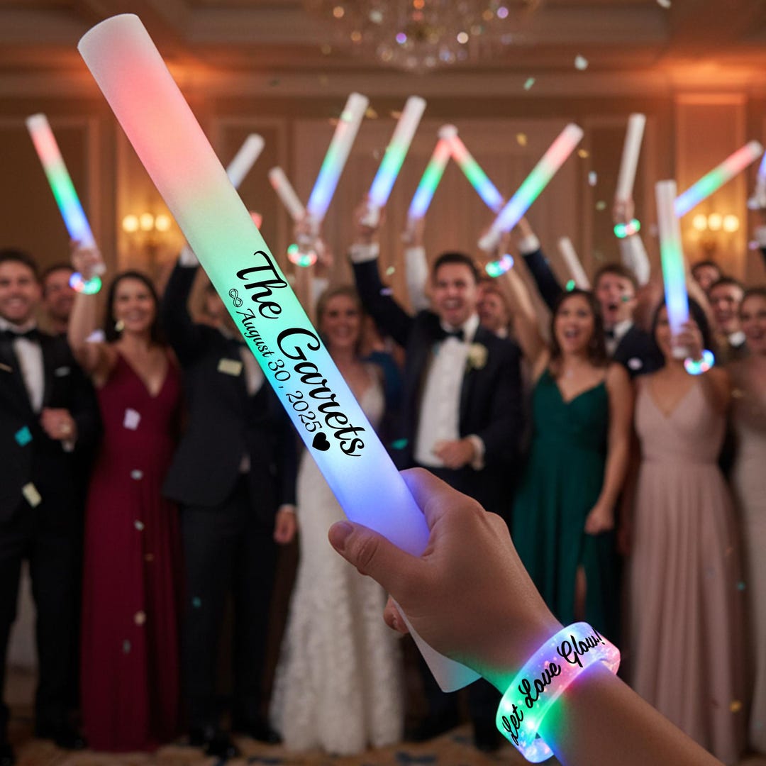 Personalized LED Glow Stick & Bracelet Set, Wedding Favors - Etsy