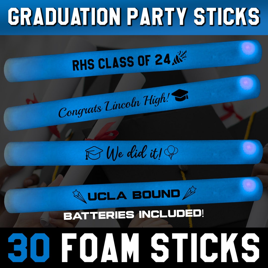 30 Graduation Party LED Foam Glow Sticks, Blue Light Batons - Etsy