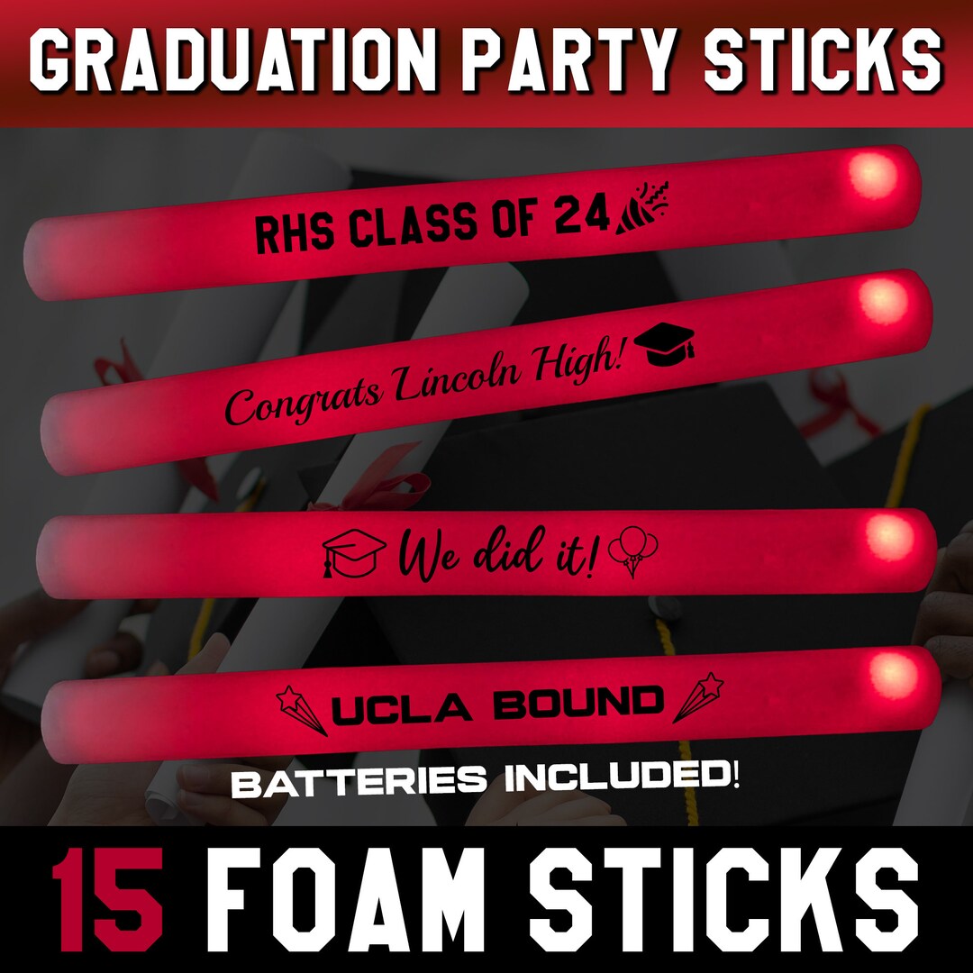 Graduation Party LED Foam Glow Sticks 15 Pack Red 16 Inch Light Batons ...