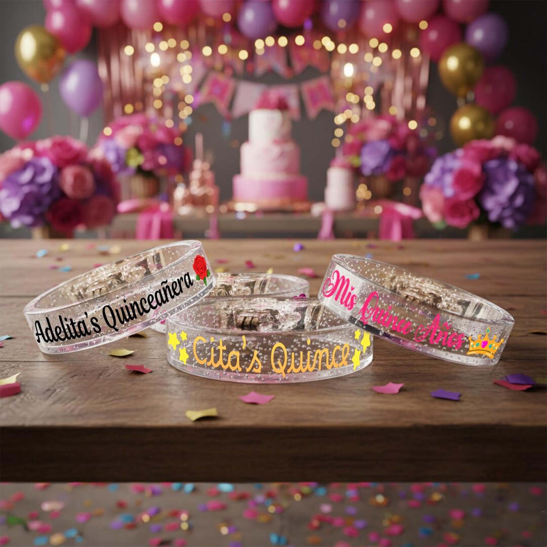 12 Custom Multicolor Quinceanera LED Light up Bracelets, Personalized ...