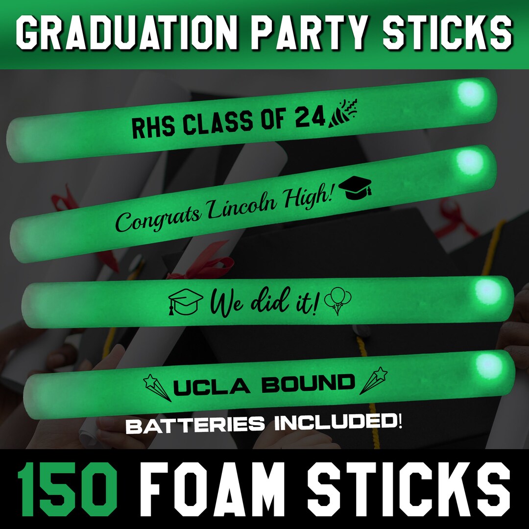 150 Graduation Party LED Foam Glow Sticks, Green Light Batons - Etsy