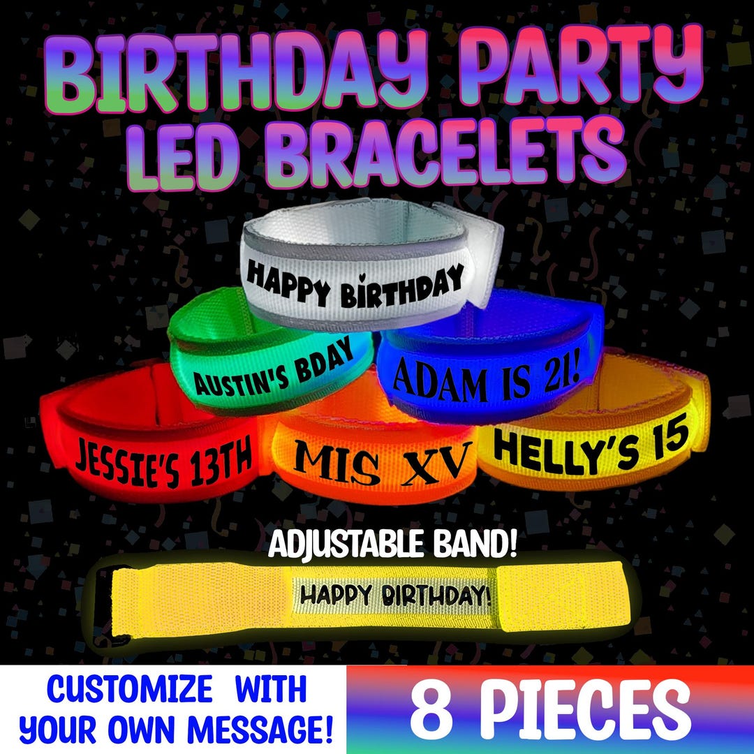 Personalized Birthday LED Light up Bracelets, 8 Pcs Assorted Multi ...