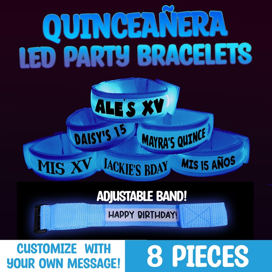 Personalized Quinceanera LED Light up Bracelets, 8 Pcs Assorted Blue Party Bracelet for Quince ...