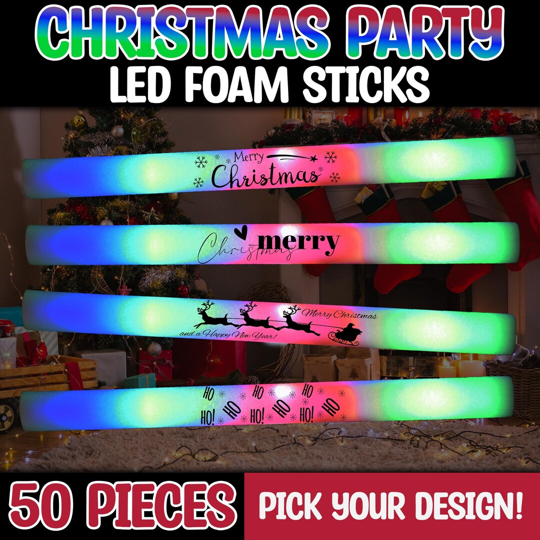 Christmas Party RGB LED Foam Glow Sticks 50 Pack 16 Inch Light Batons ...