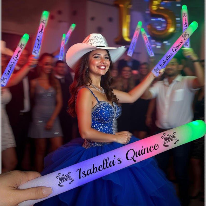 25 LED Foam Glow Stick Quinceañera Recuerdos 16” Multicolor Light up ...