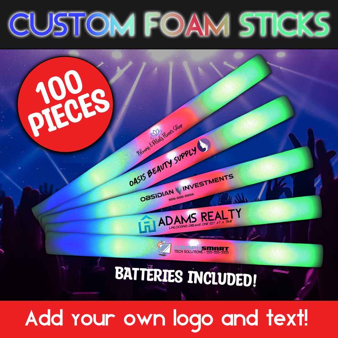 LED Custom Logo Party Foam Glow Sticks 100 Pack 3 Color 16 Inch Light ...