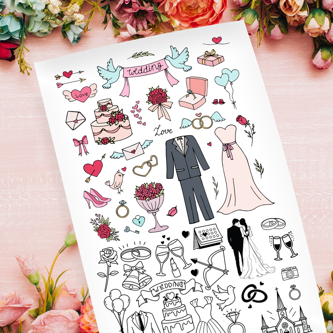 Wedding Stickers Sheet Set, Assorted Wedding Stickers, Wedding Planner ...