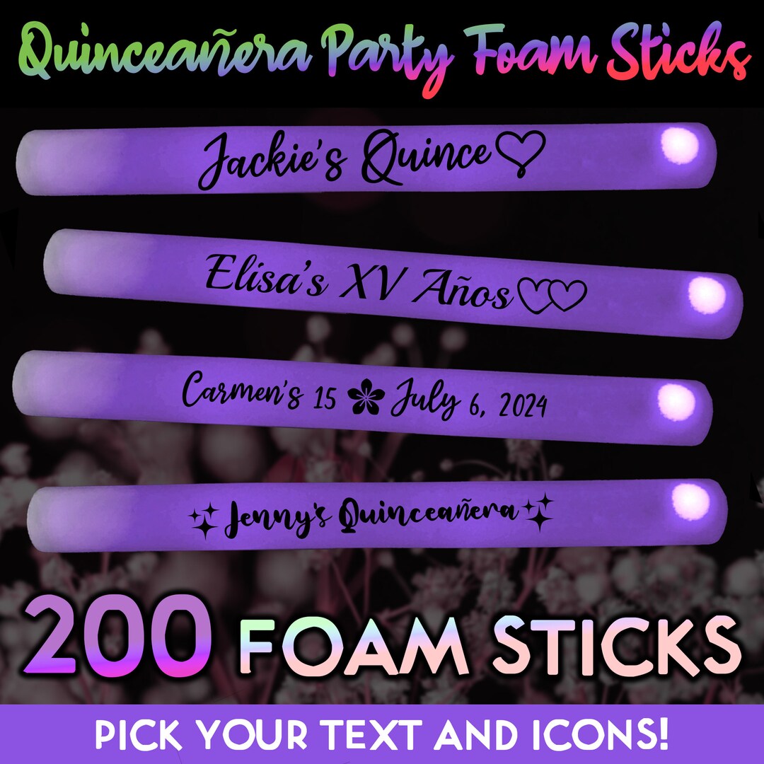 Quinceanera LED Party Foam Glow Sticks 200 Pack Purple 16 Inch Light ...