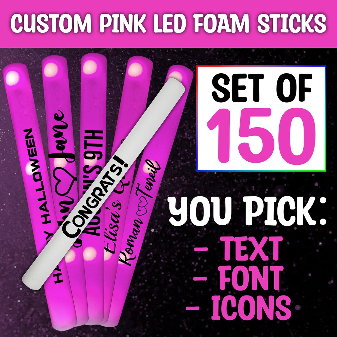 LED Party Foam Pink Glow Sticks 150 Pack 16 Inch Light Batons With 3 ...