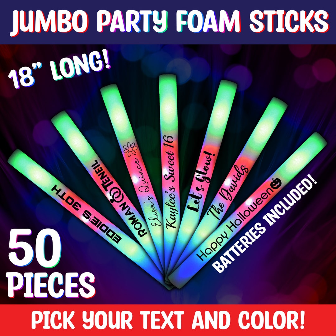 LED Party Foam Glow Sticks 50 Pack Multi-color Jumbo 18 Inch Light ...