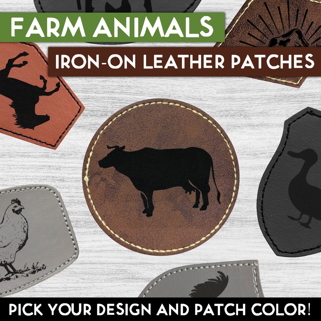Farm Animals Iron on Leather Patch Engraved Personalized Custom Design ...