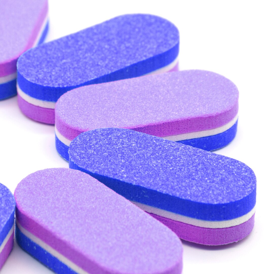 50 Piece Mini Nail Buffer Blocks 100/180 White Grit Purple/blue Buffing ...