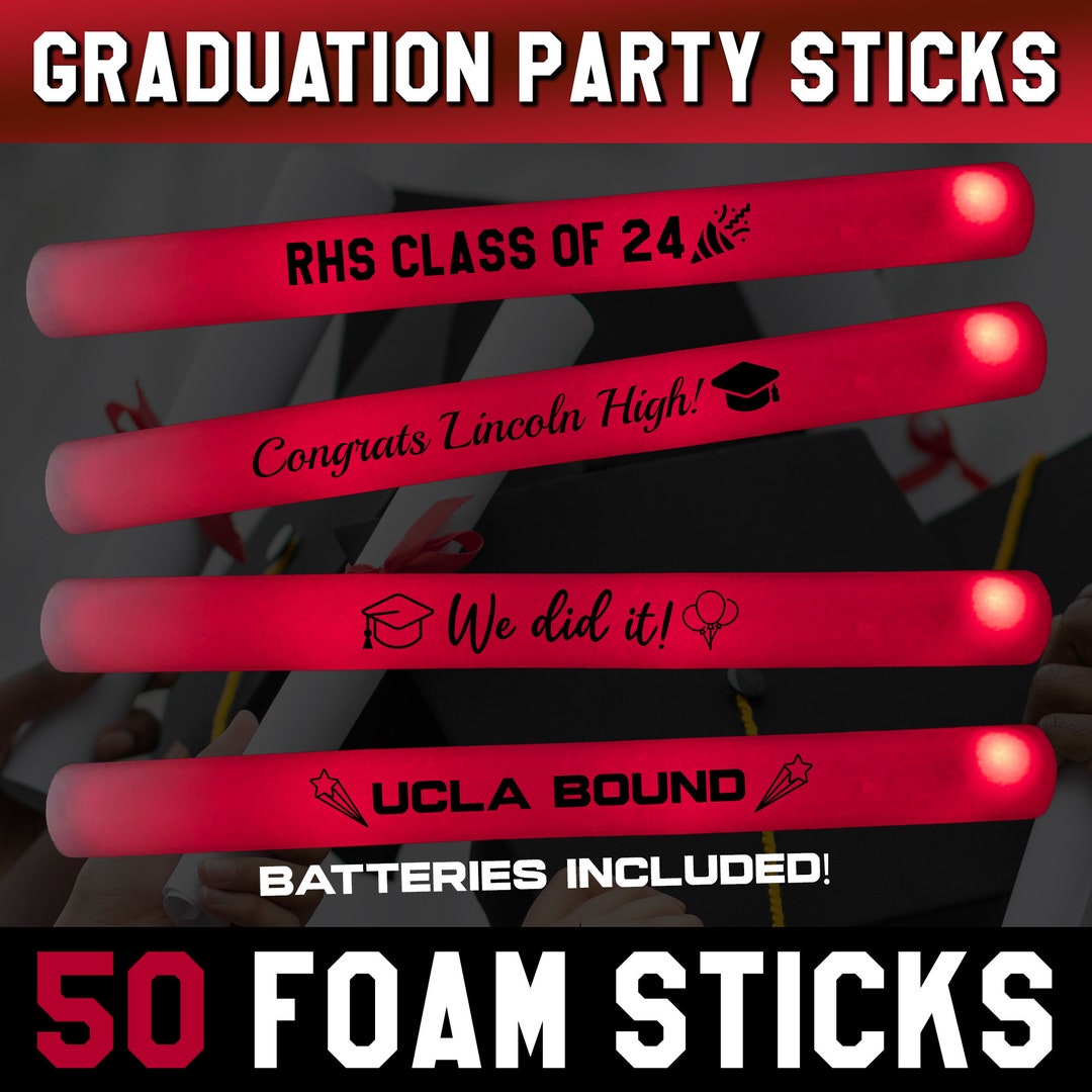 50 Graduation Party LED Foam Glow Sticks, Custom Text - Etsy