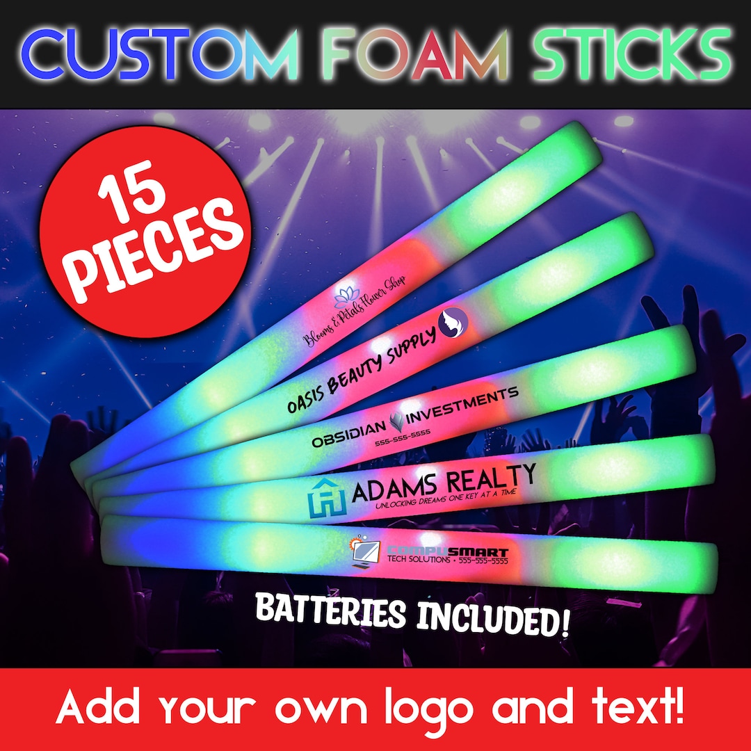 LED Custom Logo Party Foam Glow Sticks 15 Pack 3 Color 16 Inch Light ...