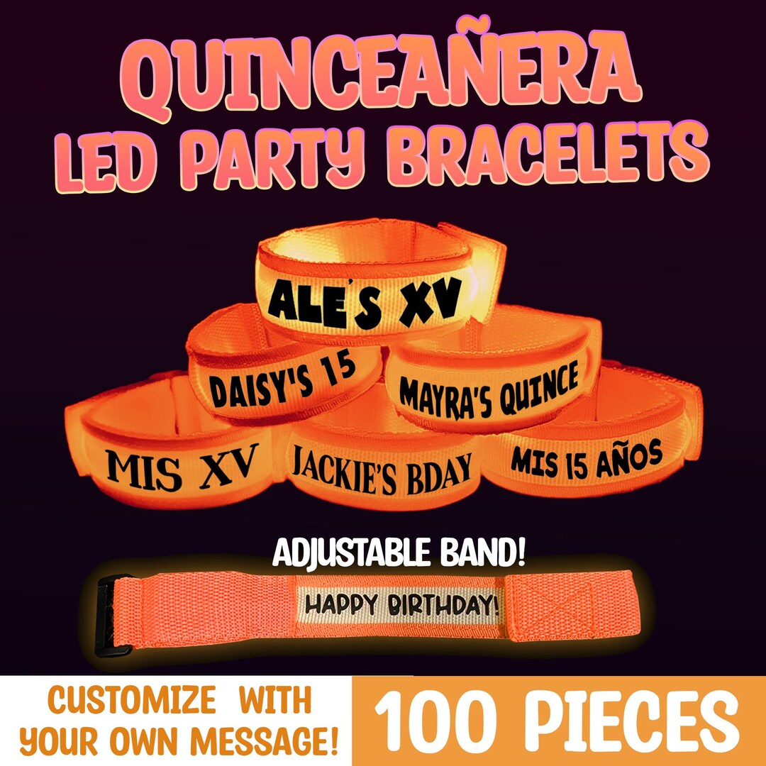 Personalized Quinceanera LED Light up Bracelets, 100 Pcs Assorted Orange Party Bracelet for ...