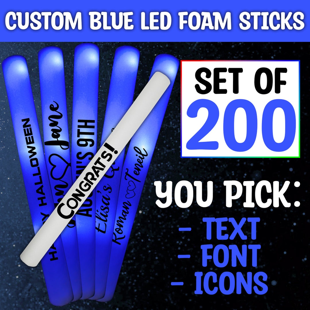 LED Party Foam Glow Sticks 200 Pack Blue 16 Inch Light Batons With 3 ...
