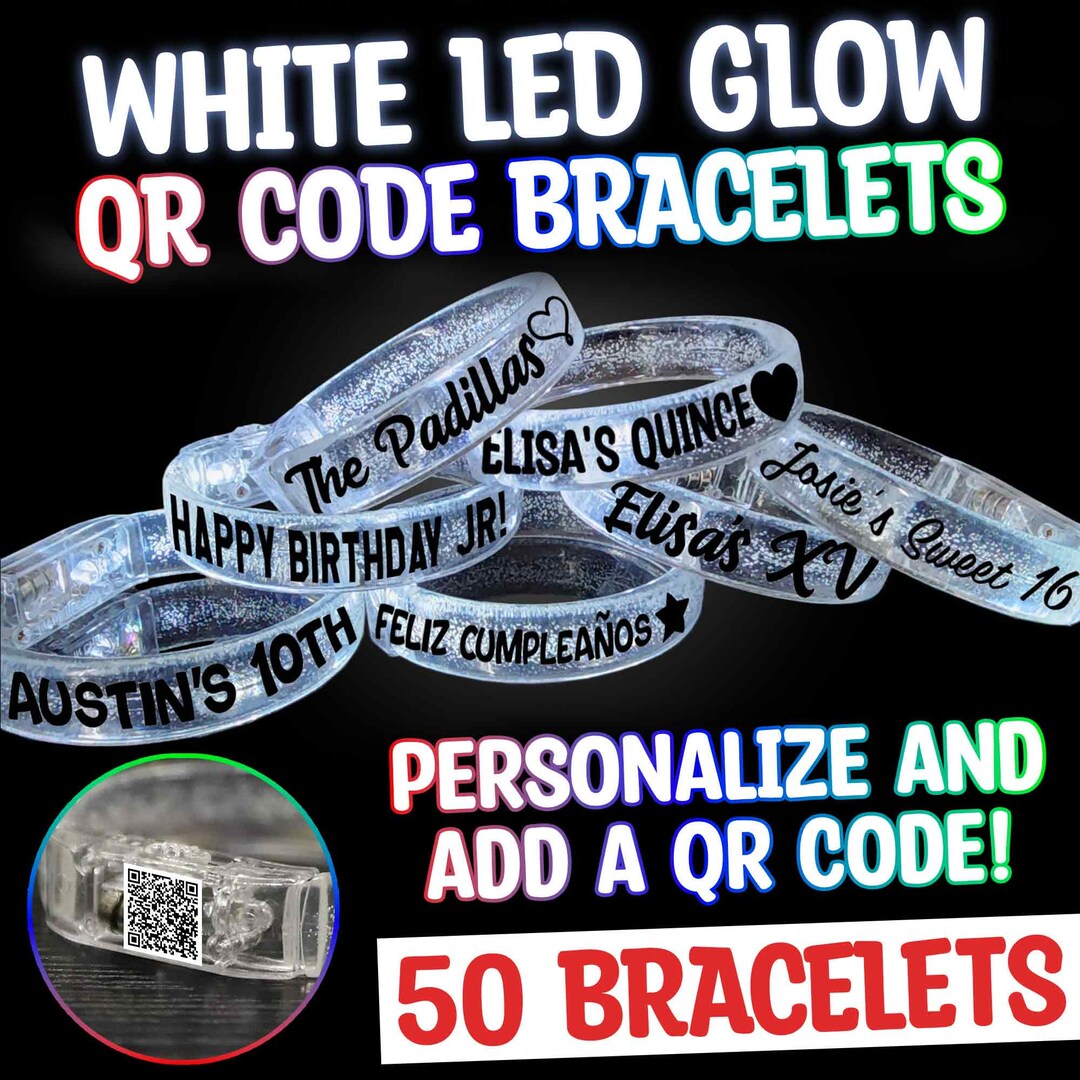 Personalized QR Code Light up Bracelets, 50 Pcs White LED Glow Party ...