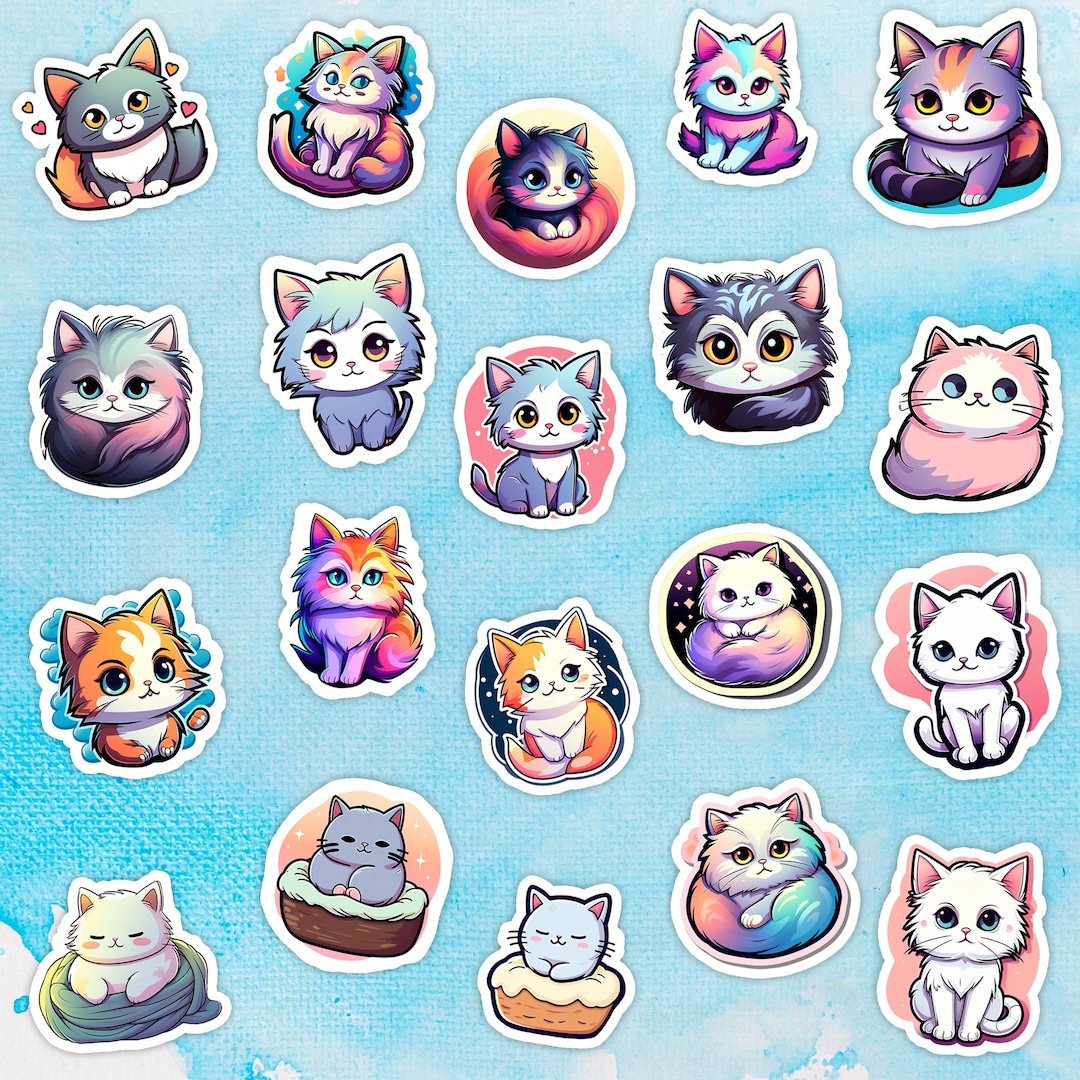 Cute Cat Sticker Set Variety Pack, Waterproof Stickers for Water ...