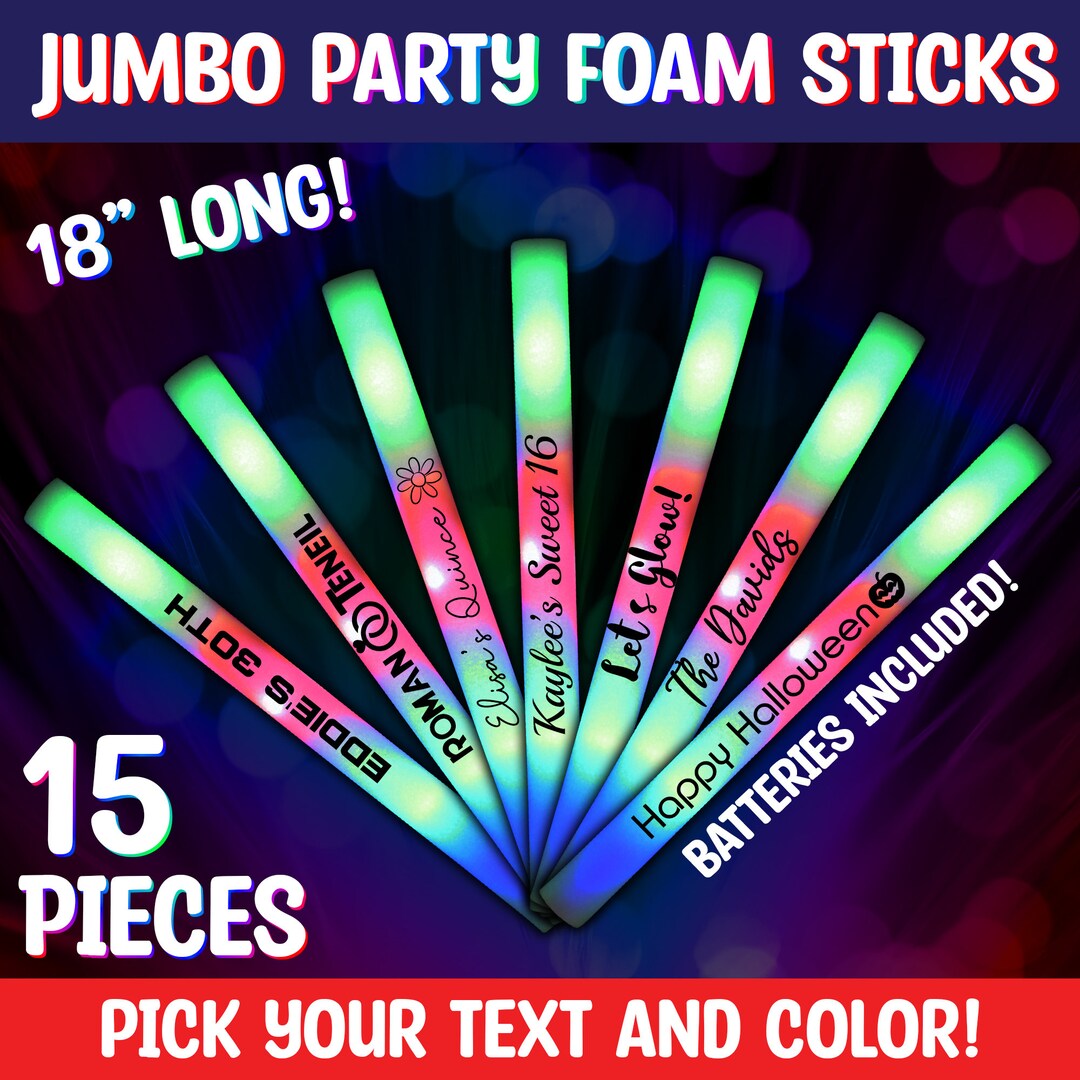 LED Party Foam Glow Sticks 50 Pack Multi-color Jumbo 18 Inch Light ...