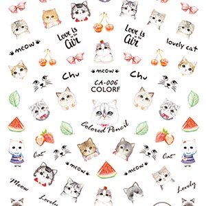 Nail Art Stickers DIY Cat Sticker Shiny Kitty Nail Decal Small Stickers ...