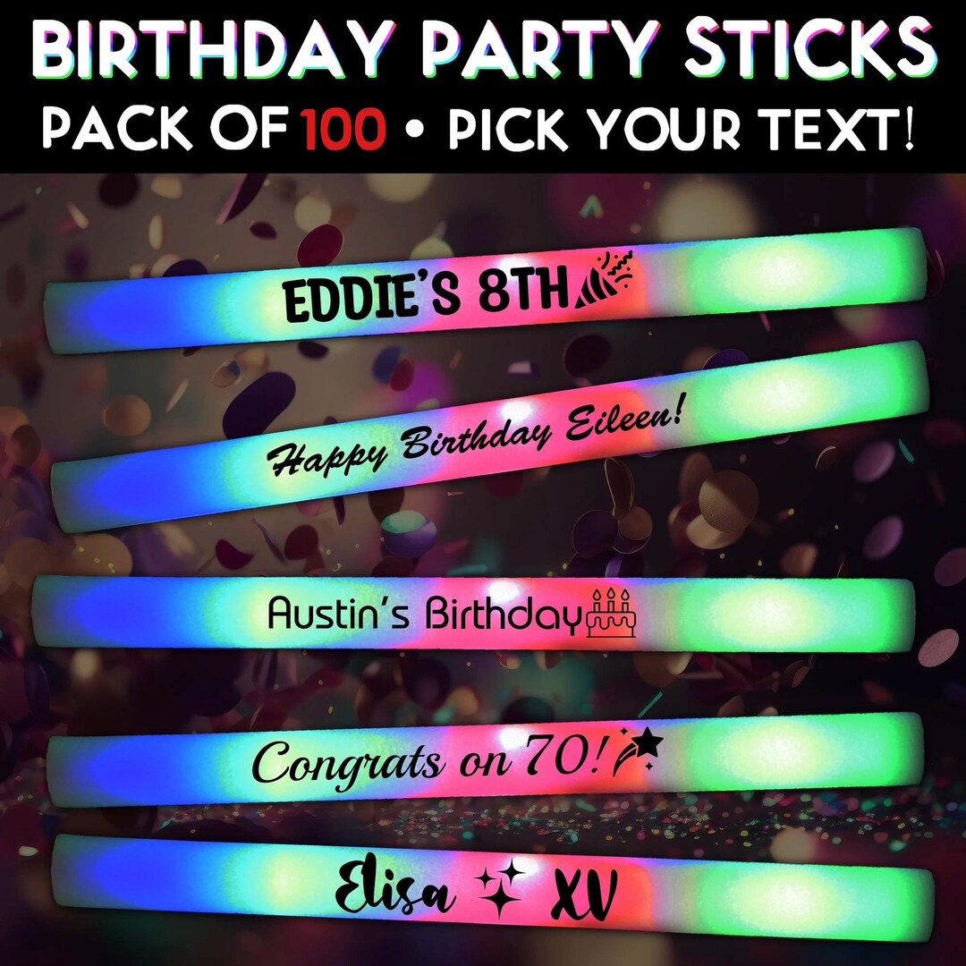 Birthday Party LED Foam Glow Sticks 100 Pack Multi-color 16 Inch Light ...