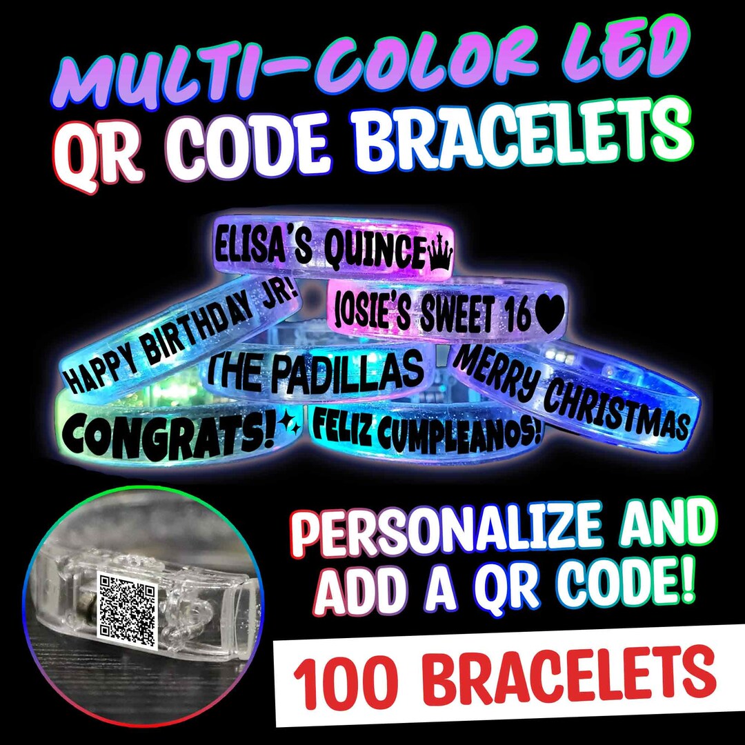 Personalized QR Code Light up Bracelets, 100 Pcs Assorted Glow Party ...