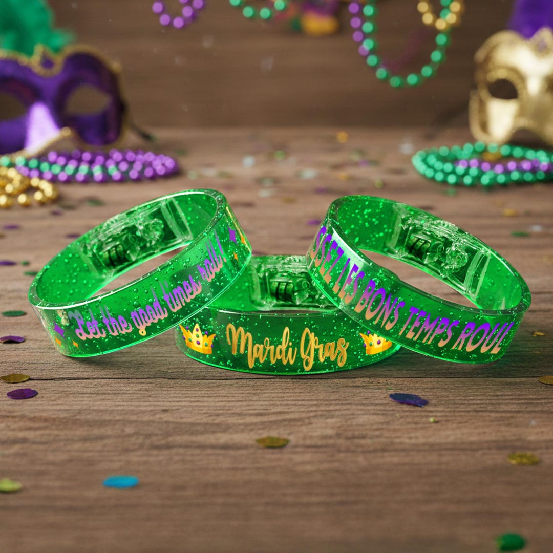 50 Green LED Mardi Gras Bracelets, Multicolor Flashing Light up Parade ...