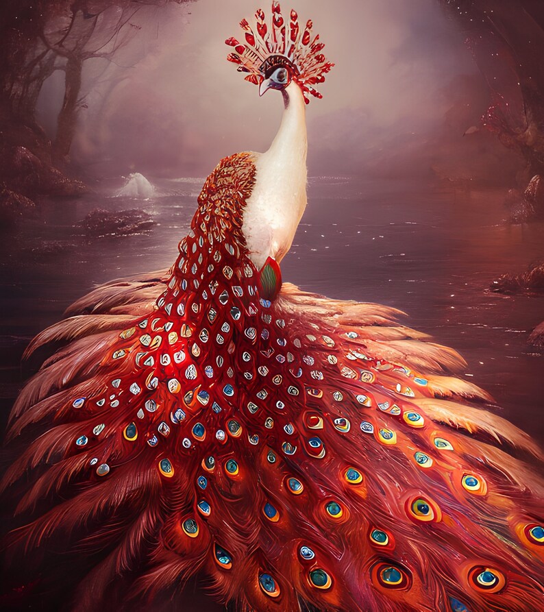 Red and White Peacock - Etsy