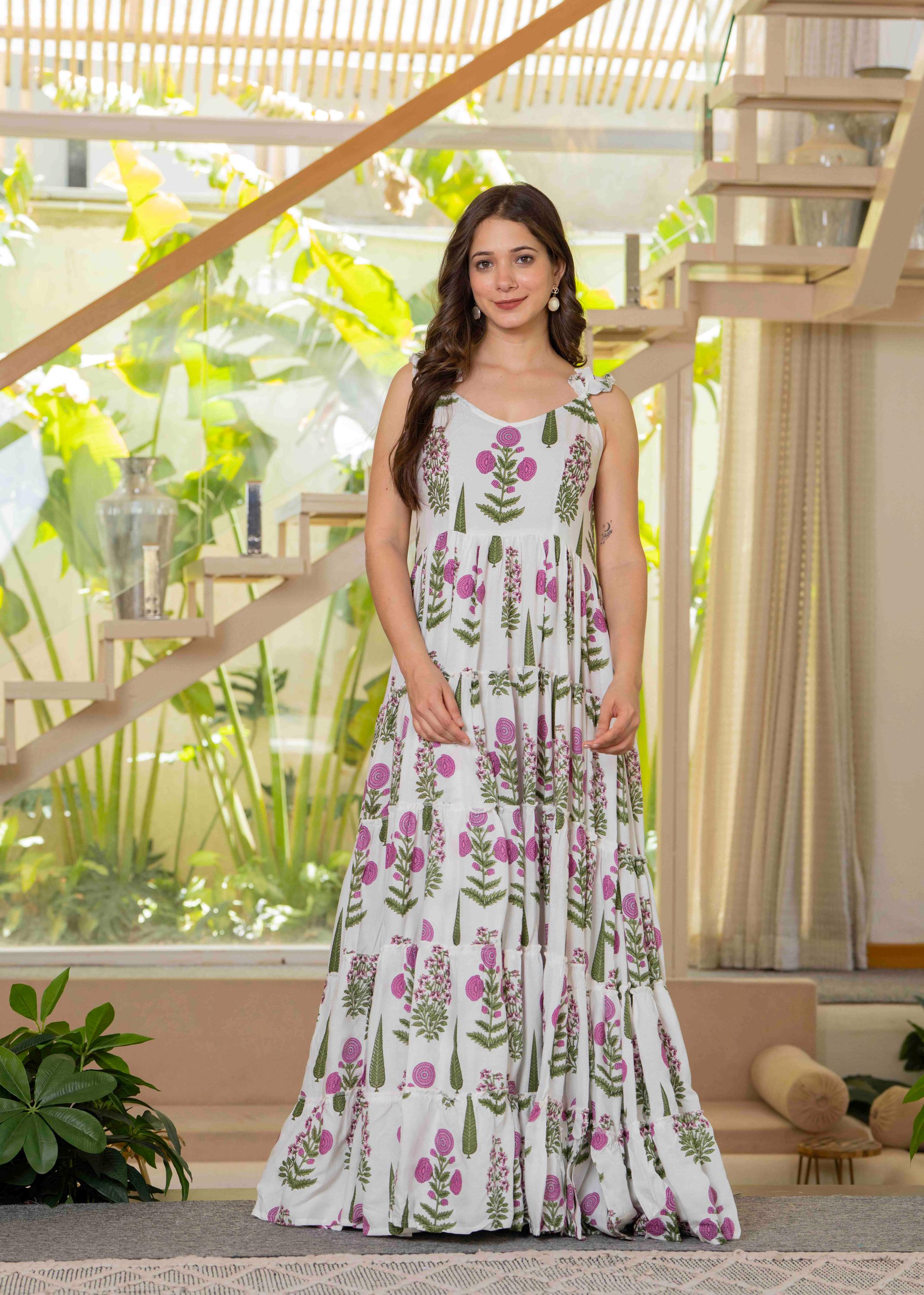 Hand Block Print Mexican Dress: Chiapaneco Floral Georgette - Etsy