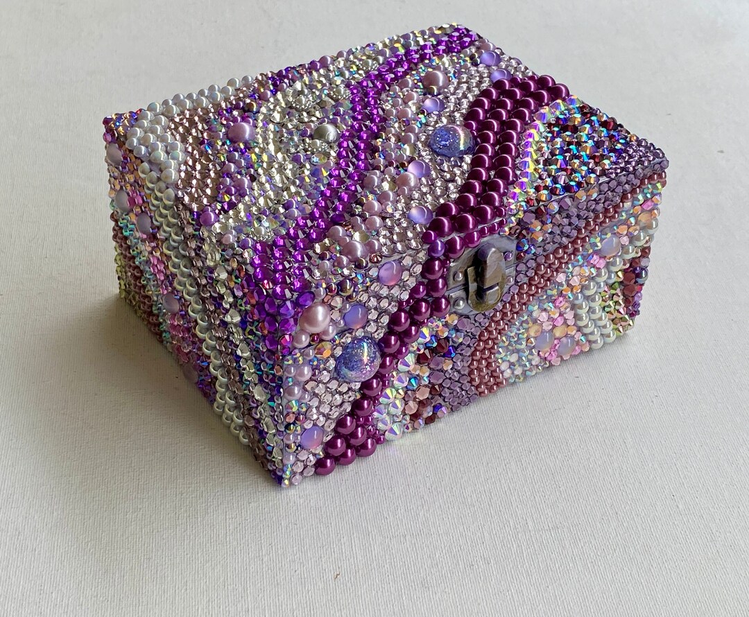 Purple Rhinestone Mosaic Jewelry Box: Mirrored Bedazzled Wood Box - Etsy