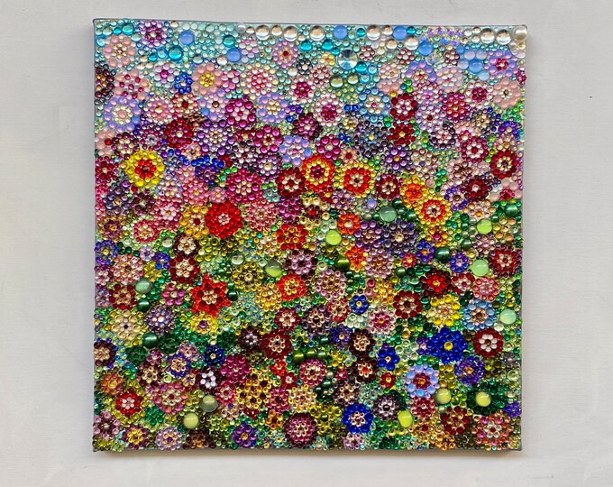 Spring Garden Mosaic / One of a Kind Bedazzled Painting / Ready to Hang ...
