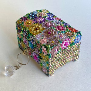 Floral Mosaic Treasure Chest With Lock and Key / Small Bedazzled Pastel ...