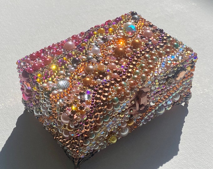Bronze Waves Mosaic Jewelry Box / 6 X 4 X 2 Rhinestone, Pearl Covered ...