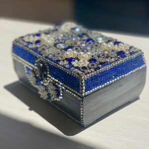 Blue White and Silver Bejeweled Jewelry Box / Hand Made One - Etsy