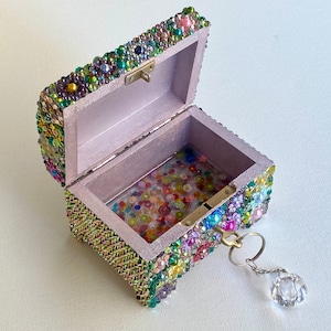 Floral Mosaic Treasure Chest With Lock and Key / Small Bedazzled Pastel ...